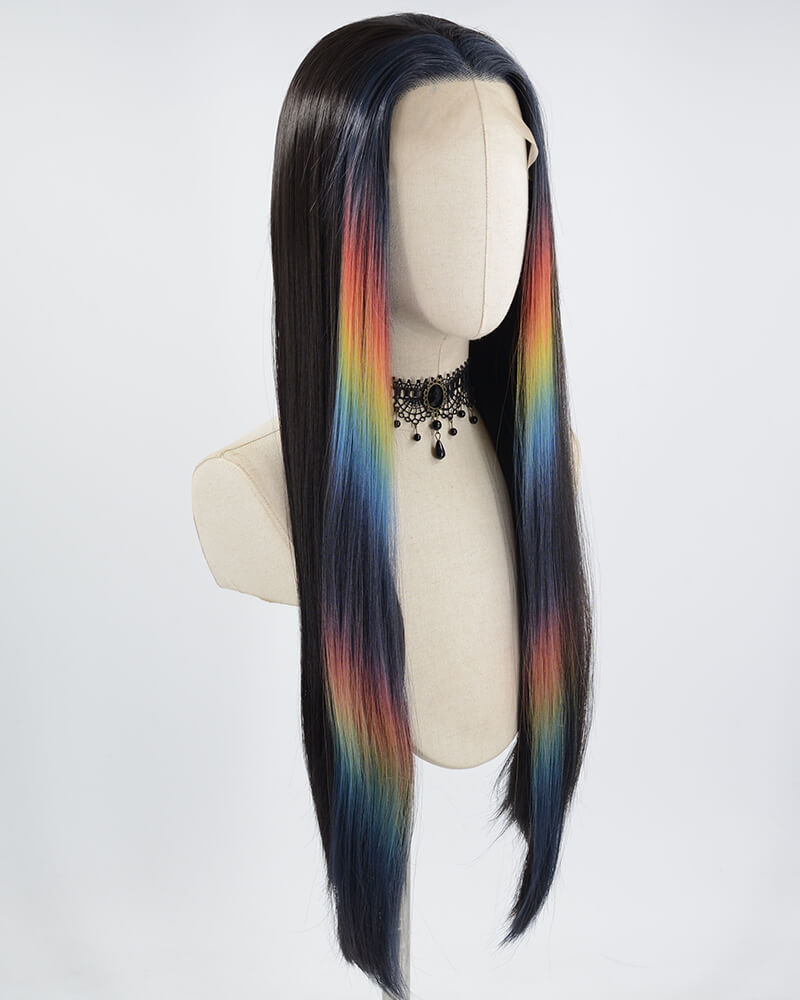 Black Strunk Stripe Rainbow Synthetic Lace Front Wig WW566 – Weekendwigs