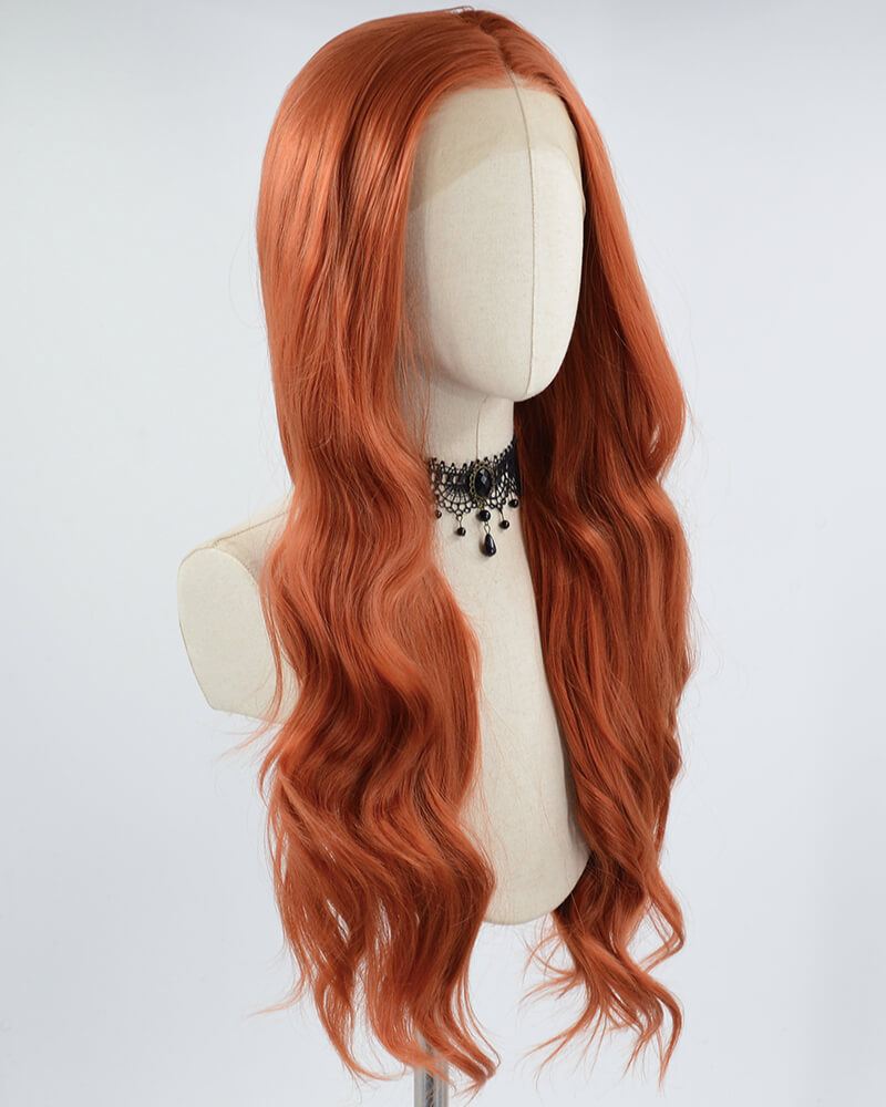 Copper Red Wavy Long Synthetic Lace Front Wigs Orang Color – Weekendwigs