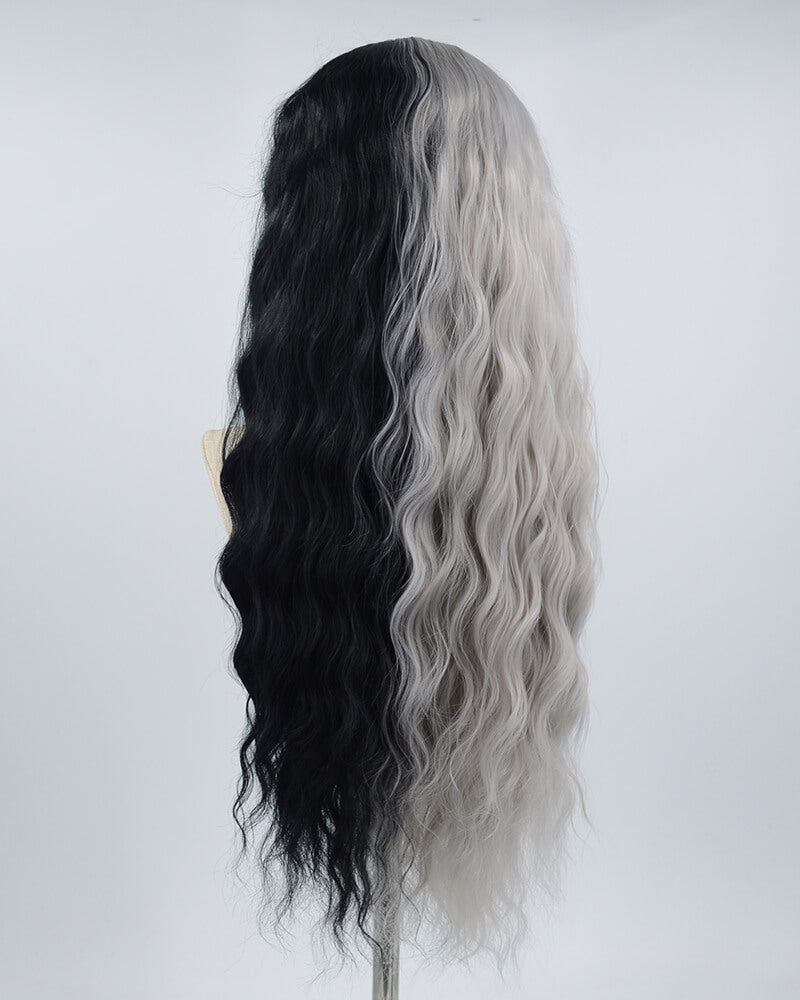 Half Grey Half Black Curly Synthetic Lace Front Wig WW319 – Weekendwigs