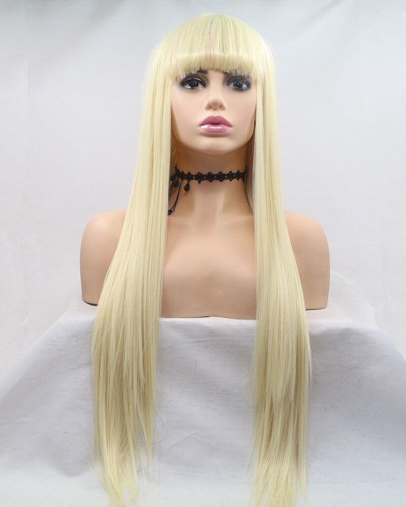 613 Blonde Straight Synthetic Lace Front Wig With Bangs Wt140 Weekendwigs