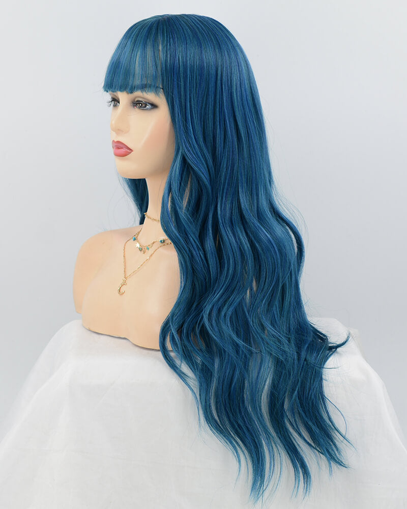 Mixed Blue Wavy Synthetic Wig HW100 – Weekendwigs