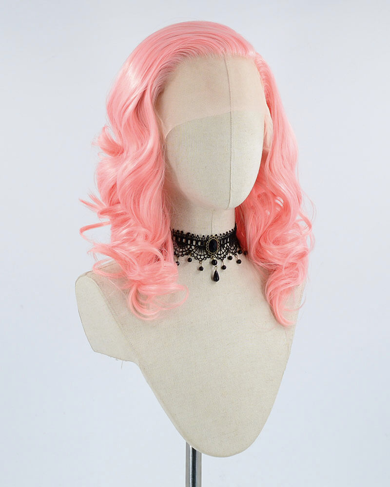 Medium Length Pink Wavy Synthetic Lace Front Wig WW003 – Weekendwigs