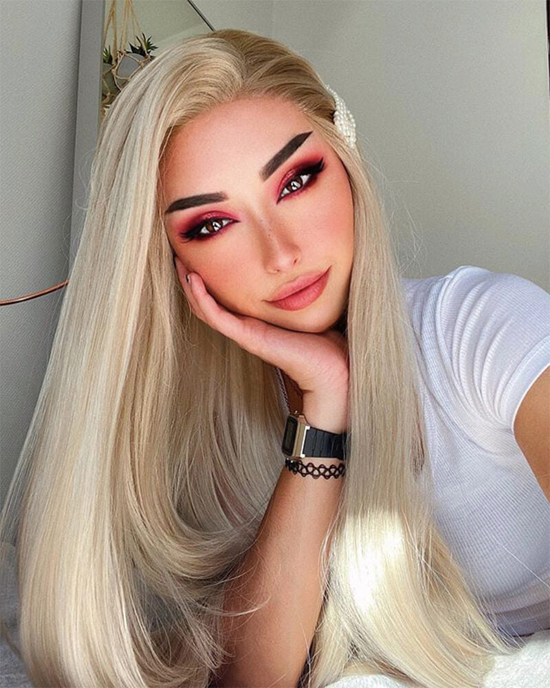 Long Straight Ombre Ash Blonde Synthetic Lace Front Wigs Natural – Weekendwigs