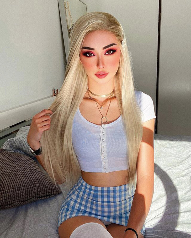 Long Straight Ombre Ash Blonde Synthetic Lace Front Wigs Natural – Weekendwigs