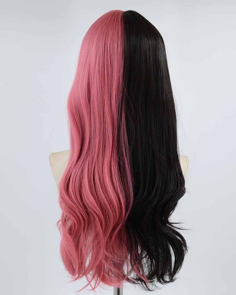 Half Black Half Pink Synthetic Lace Front Wig HW181 – Weekendwigs